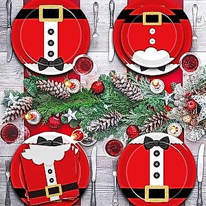 Kepeel 96 Pcs Santa Christmas Paper Plates Santa Claus Suit Disposable Party Plates Napkins Set Merry Christmas Holiday Dinnerware Party Decoration Supplies, Serves 24