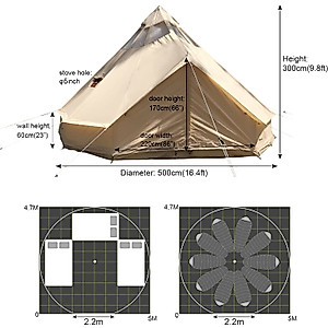 UNISTRENGH 5M Star Gazer Bell Tent 4 Season Waterproof Cotton Canvas Glamping Yurt Tent with Stove Jack Hole and Roof Windows for 6-8 Persons Camping Hunting