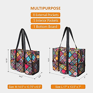 TOPDesign Utility Water Resistant Tote Bag with 13 Exterior & Interior Pockets, Top Zipper Closure & Thick Bottom Support
