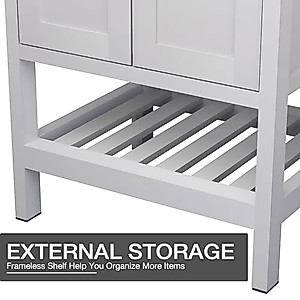 eclife 36" Bathroom Vanities Sink Combo with Side Cabinet, Modern MDF White Cabinet with Open Shelf, Mirror (Vanity Only)