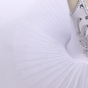 Toddler Kids Girls Swan Lake Ballet Dance Tutu Dress Sequins Camisole Leotard Hard Organdy Platter Skirted Ballerina Performance Dresses Costume with Arm Sleeves Hair Clip Outfit Set White 7-8 Years