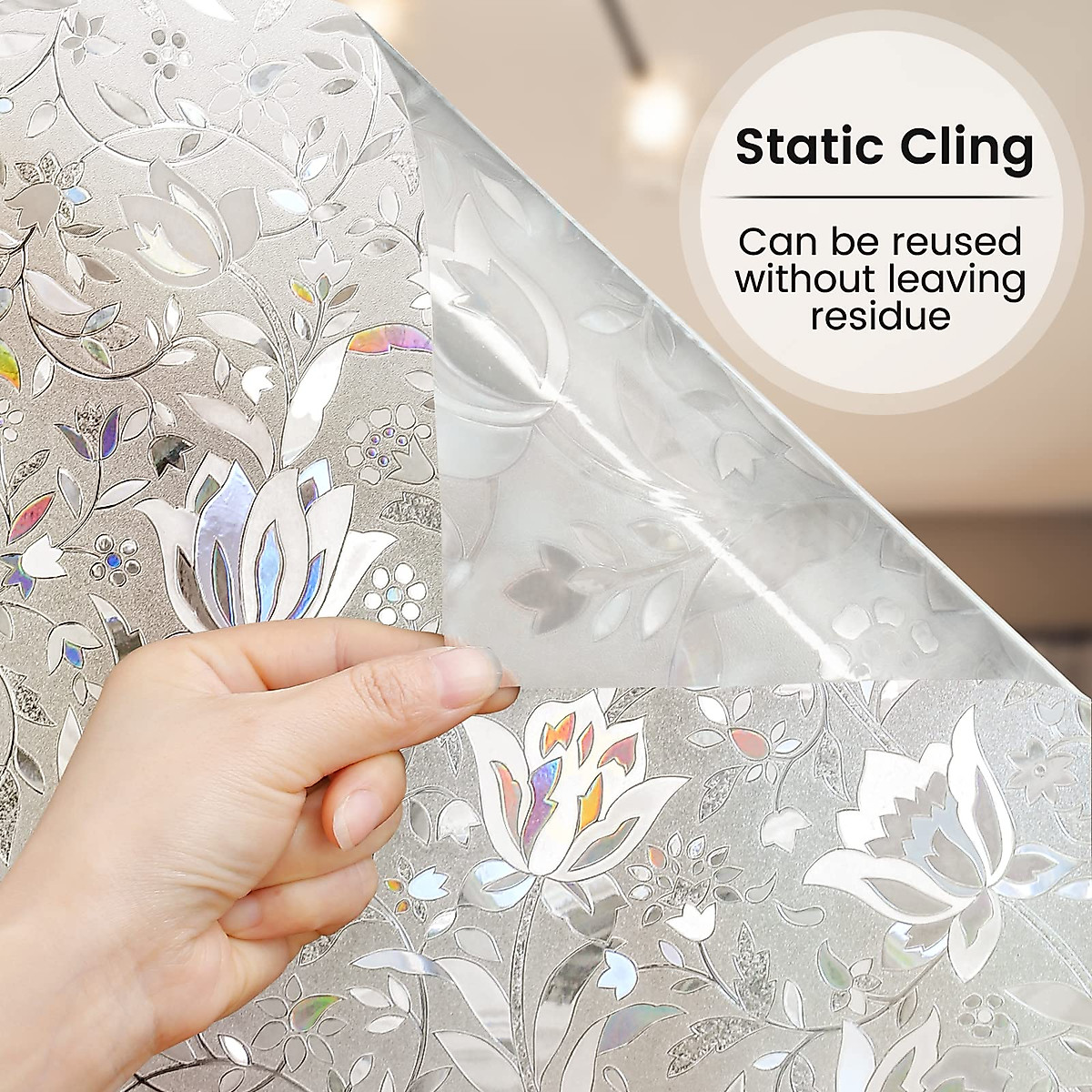 rabbitgoo Window Privacy Film, Decorative Stained Glass Window Film, Sun Blocking Glass Clings, Renter-Friendly Static Cling Frosted Sticker Covering for Home Door, Rainbow Tulip 17.5" x 78.7"