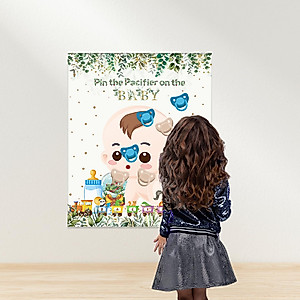 Pin The Pacifier On The Baby Game Sage Large Baby Poster Games for Baby Shower Party Birthday Party Decorations Supplies - 36 Pacifier Stickers 2 Blindfold