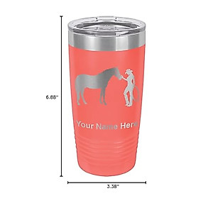 LaserGram 20oz Vacuum Insulated Tumbler Mug, Horse and Cowgirl, Personalized Engraving Included (Coral)