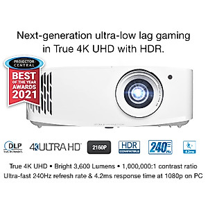 Optoma UHD35 True 4K UHD Gaming Projector | 3,600 Lumens | 4.2ms Response Time at 1080p with Enhanced Gaming Mode | 240Hz Refresh Rate | HDR10 & HLG