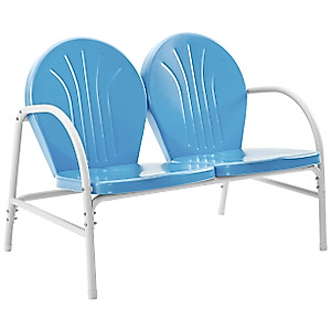 Crosley Furniture Griffith 2-Piece Retro Metal Outdoor Side Table and Loveseat Patio Furniture Set for Porch, Red