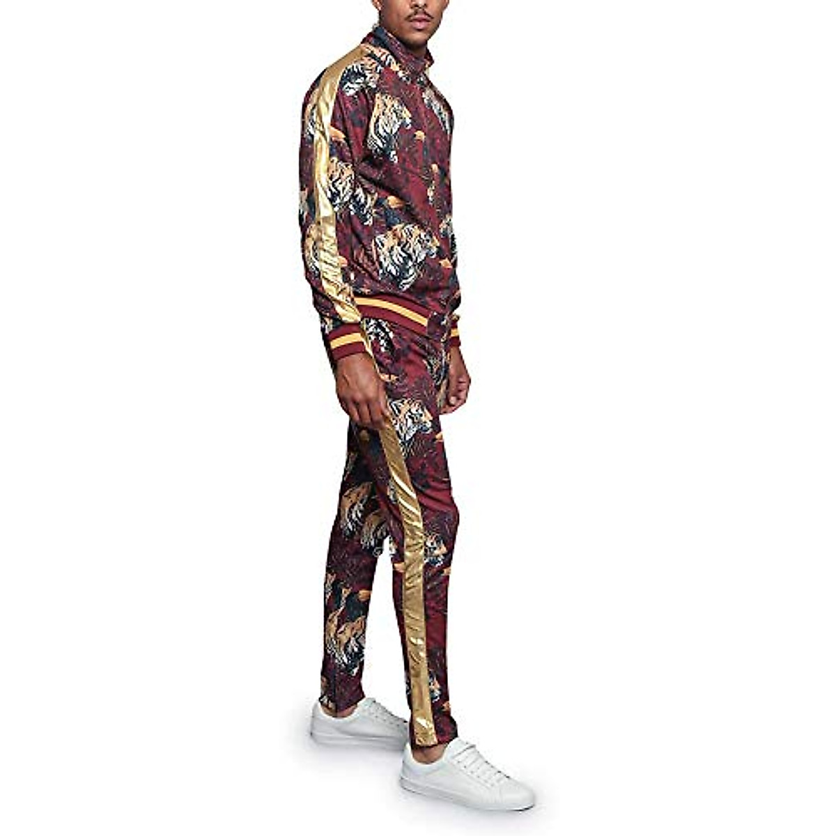 G-Style USA Men's Royal Floral Tiger Track Suit ST559 - Burgundy - 2X-Large
