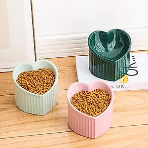 Green Ceramic Raised Cat Bowls, Tilted Elevated Food or Water Bowls, Stress Free, Backflow Prevention, Dishwasher and Microwave Safe, Lead & Cadmium Free
