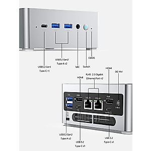 MINISFORUM UN1245 Mini PC Barebone with Intel Core i5-12450H,8 cores/12 Threads, Mini Desktop Computer, HDMI 2.0/USB-C/DP 1.4, 2.5 G RJ45 LAN, 5 USB Ports, Wi-Fi 6E & BT 5.2