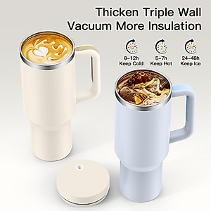 Bailkind 40oz 1180ml Tumbler With Straw and Lid X2, Spill-Proof Double Wall Stainless Steel Vacuum Insulated Cup Travel Flask Mug With Handle for Water, Iced/Hot Tea or Coffee
