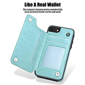 MMHUO for iPhone 7/8/SE 2020/SE 2022 Case with Card Holder,Flower Magnetic Back Flip Case for iPhone 7/8/SE 2020 Wallet Case for Women,Protective Case Phone Case for iPhone 7/8/SE 2020/SE 2022,Mint