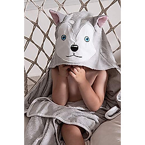 BabyZor Extra Soft Baby Hooded Bath Towel & Washcloth Shower Gift Set, Organic Hypoallergenic Bamboo Large Fibers 48x30 | for Newborn, Infant, Toddler & Kids (Grey)