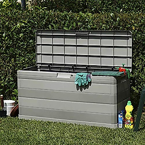 Tidyard Garden Storage Deck Box Plastic 74 Gal Lockable Garden Container Cabinet Toolbox Gray for Patio, Lawn, Poolside, Backyard Outdoor Furniture