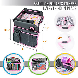 Kids Travel Tray - Car Seat Tray - Travel Lap Desk Accessory for Your Child's Rides and Flights - it's a Collapsible Organizer that Keeps Children Entertained Holding Their Toys (Pink)