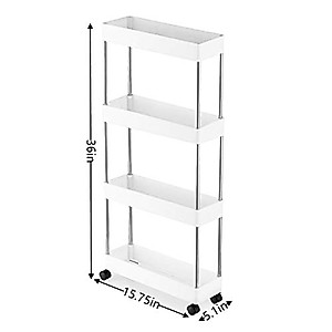 Xerhnan 4 Tier Slim Storage Cart Narrow Shelving Unit Organizer Slide Out Storage Rolling Utility Cart Tower Rack for Kitchen Bathroom Laundry Narrow Places,White