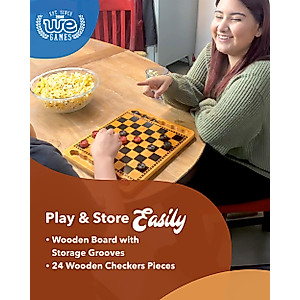 WE Games Solid Wood Red and Black Checkers Board Game Set with Inset Grooves for Pieces, 14.5 in.