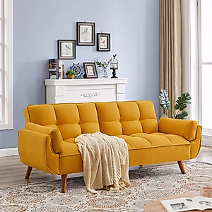 XGWIHLO Convertible Sofa Bed Folding Loveseat Couch, Modern Futon Recliner Sleeper with Adjustable Backrest, Yellow