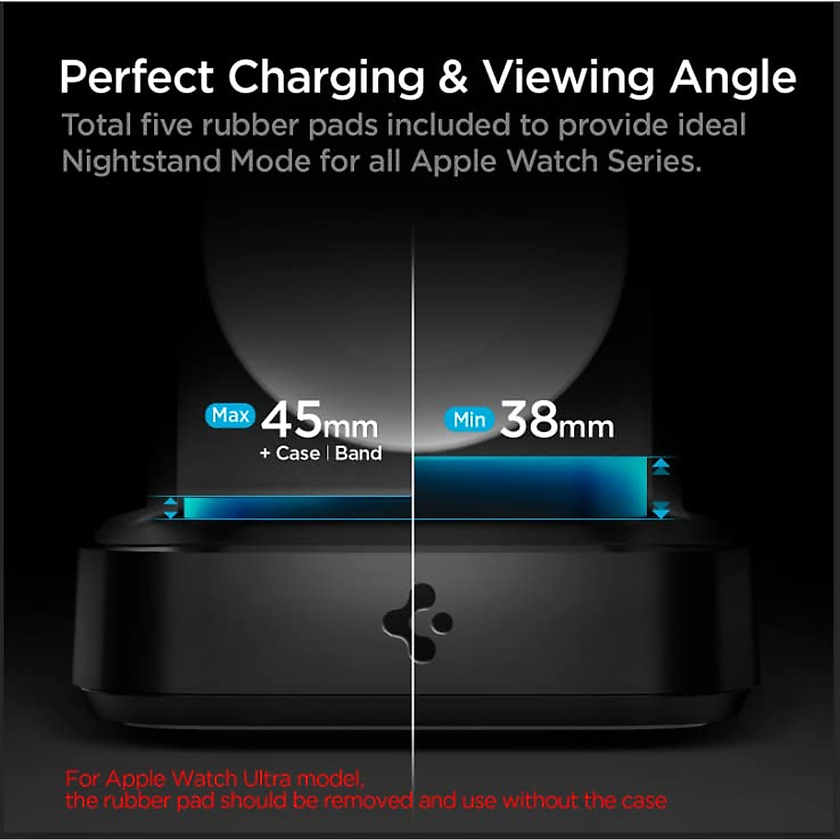 Spigen for Apple Watch Charger Stand [MFi Certified] Charger for Apple Watch Series 10/9/8/7/6/5/SE Ultra 2 49mm 45mm 44mm 42mm 41mm 40mm Nightstand Mode - Built in Charger&USB C Cable/No Adapter
