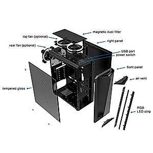 Bgears b-Vigor RGB Mid Tower with Front RGB Light and Side Tempered Glass (Fan Sold Separately))