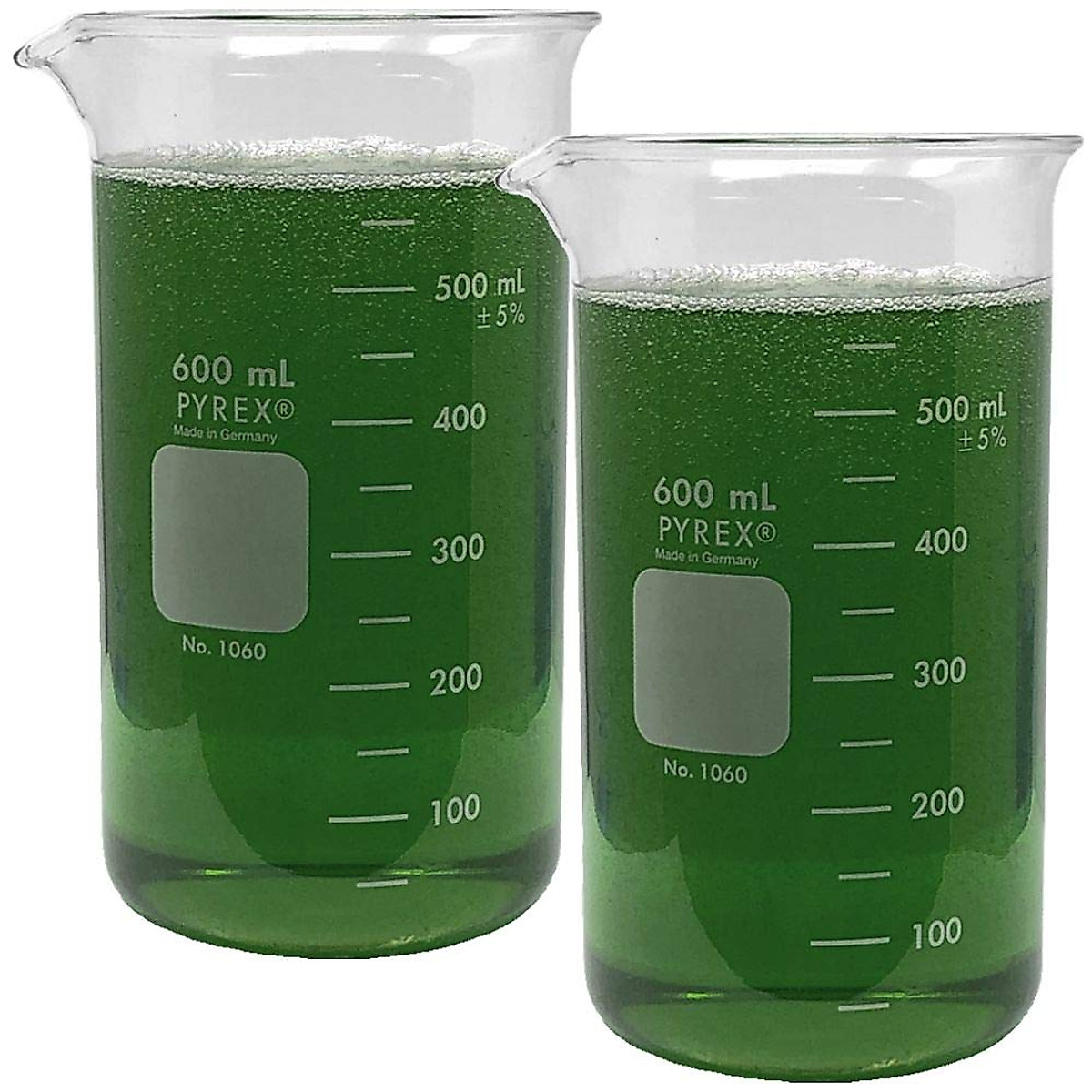 PYREX 1060-600, 600ml Tall Form Berzelius Beaker, Single Scale, Graduated (Pack of 2)