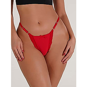 Milumia Women Sexy Cheeky Lace Panties Thongs Underwear Low Rise G-String Brief Hipster A Red Medium