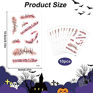 10 Sheets Halloween Temporary Tattoos, Realistic Temporary Tattoos Stickers, Scars Tattoos for Zombie Costume, Halloween Parties, Party Favor, Party Supplies