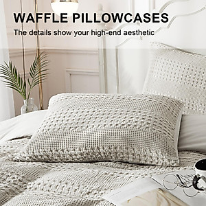 Ivellow Duvet Cover King Waffle Weave Duvet Cover Set 100% Cotton Textured Khaki Duvet Cover Cozy Soft Breathable King Duvet Cover Skin-Friendly Luxury Comforter Cover Bedding Set All Season 104"x90"