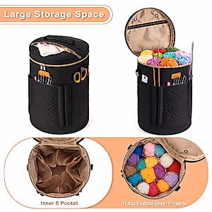 Mecozone Crochet Bag, Yarn Bag Storage Organizer for Crochet Accessories, Knitting Bag for Womens Girls Crocheting On The Go, Crochet Gifts For Crocheters, Black