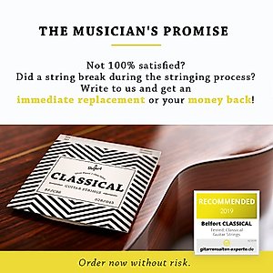 BELFORT® guitar strings classical guitar, strings for classical guitar made of nylon and silver, acoustic guitar (6-string set) - Incl. 4 picks + extra high E-string (028//043) (028//043)
