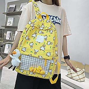 TEEQ Cute Duck Backpack with Doll Animals ,Kawaii Backpack for School,Fashion Bookbags for Teen girls.Yellow