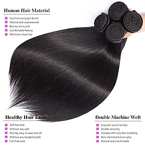 QIYING 10A Straight Bundles Human Hair 18 20 22 Inch Brazilian Straight Hair Bundles 100% Unprocessed Virgin Straight Human Hair Weave 3 Bundles Deals 1B Black