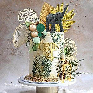 26 PCS Jungle Animal Cake Toppers Safari Animals Figure Toys Gold Palms Picks Jungle Wild One Animals Cake Decorations for Baby Shower Safari Party Holiday Party (style 1)