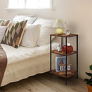 BTY 3 Tier Tall End Table Telephone Table Tall Side Table, 30" H Small End Table with Storage Shelves, Tall Nightstand for Living Room, Bedroom, Home Office,3 Tier Slim Table, Tall Side Table