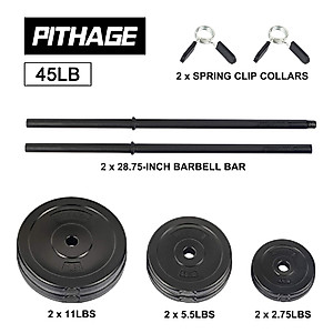 PITHAGE Barbell Weight Bar Set Adjustable Weights Lifting 45 LBS Deadlift Fitness Exercise Home Gym