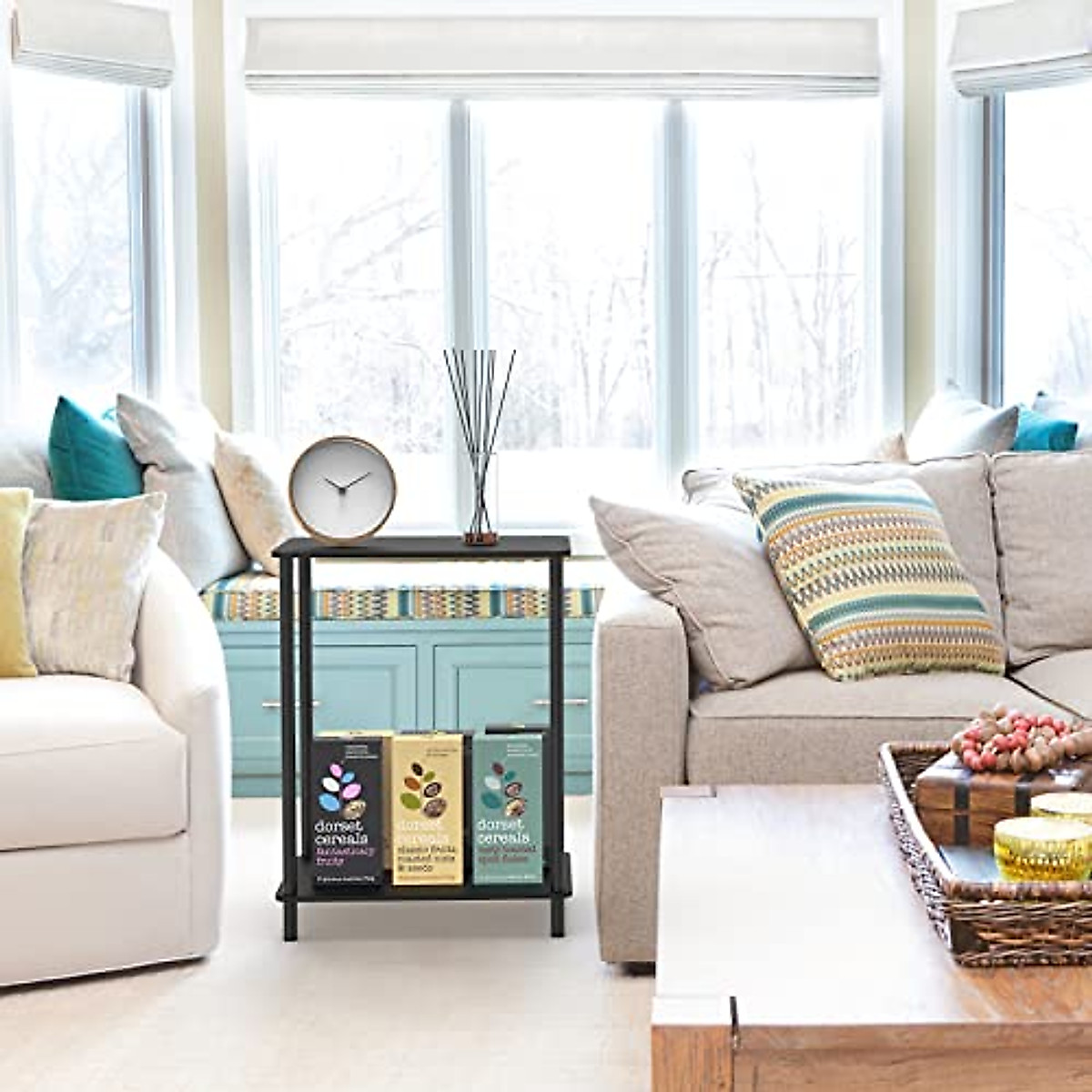 ABQ Nightstands Set of 2, 2-Tier Small Side Table for Small Spaces, Industrial End Table Bedside Table with Storage Shelf for Living Room, Bedroom, Office, Black