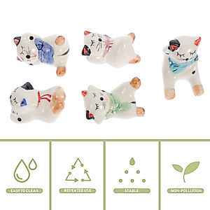 Hemoton 5pcs Chopsticks Rests，Cute Cat Chopsticks Rest Ceramic Chopsticks Holder Rack for Dinner Fork Spoon Knife Tableware
