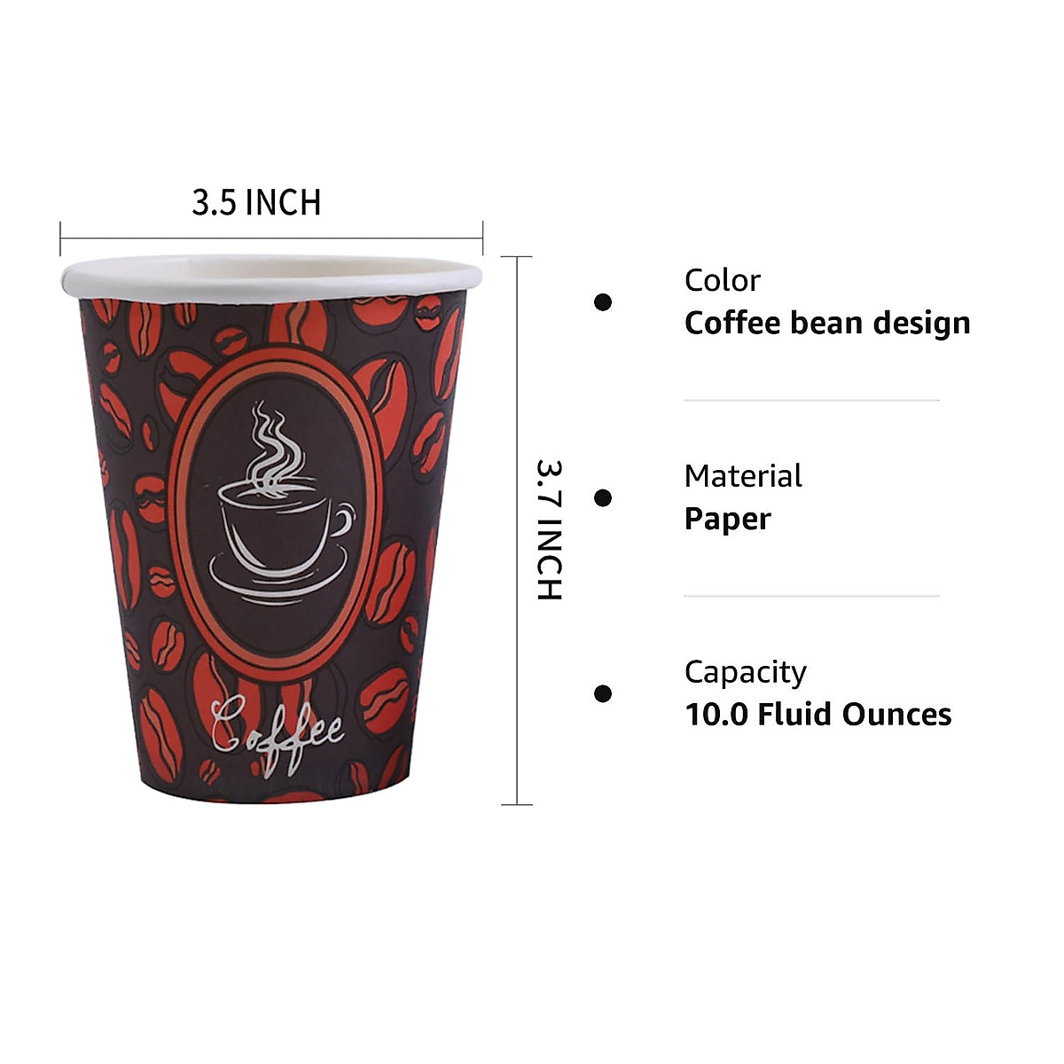 Tsyware 100 Pack Quality Disposable Paper Hot Coffee Cups, Perfect For Hot Drinks Tea & Coffee, Coffee Shops And Bars (10 oz)