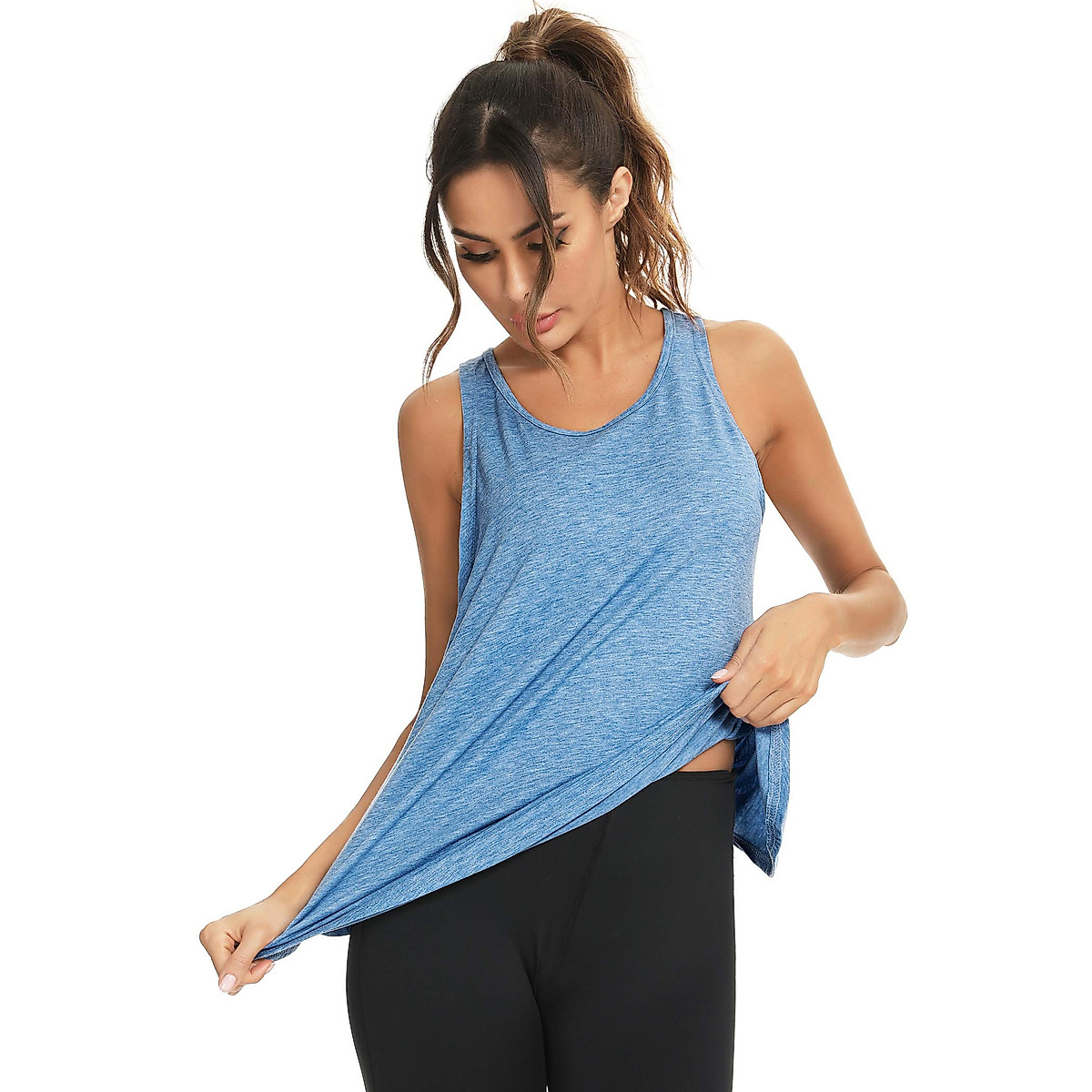 LYHNMW Women Casual Tank Tops Loose Fit Open Back Workout Athletic Yoga Runing Shirts 3Pack