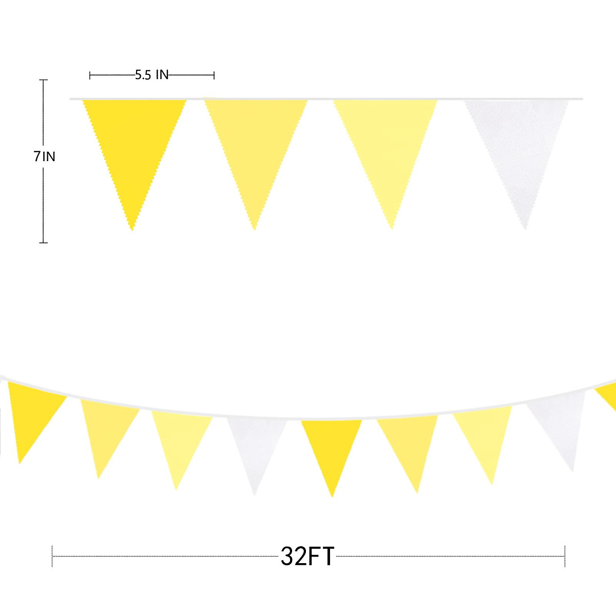 32Ft Yellow White Pennant Banner Fabric Triangle Flag Bunting Garland for Bee Sunflower Wedding Birthday Baby Shower Anniversary Lemon Theme Party Home Outdoor Garden Hanging Festivals Decorations