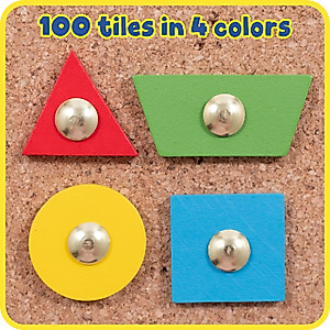 READY 2 LEARN Tack A Tile - Wooden Hammer Toy for Kids Aged 4 and up - 100 Shapes - Big Corkboard - Kid-Friendly Tacks - Foster Imagination, Fine Motor Skills and Reasoning