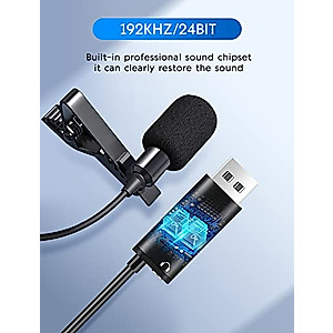 USB Lavalier Microphone, 6.6FT Onidirectional Condenser Lapel Mic with Headphones Jack for Audio Video Recording, YouTube, Interview, Tiktok, PC, Computer, Mac, Gaming, Podcasting, Live Streaming