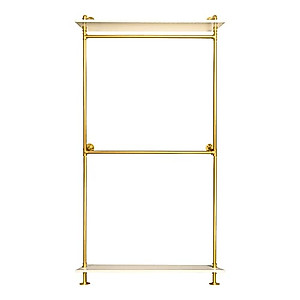 lesolar Industrial Pipe Double Hanging Rods Clothing Rack Gold Clothing Rack,90.55" H Wall Mounted Garment Rack Storage Clothes Hanging Shelf Suitable for Bedroom, Retail Clothing Store, Boutique