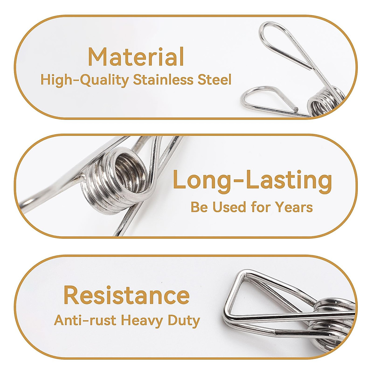 40 Pack Clothes Pins Heavy Duty, 304 Stainless Steel Clothes Pins with Waterproof Bag, Metal Clothespins Assorted Size Include Extra Large, 2.4/2.6/3.4 Inch Laundry Pins for Hanging Clothes Outdoor