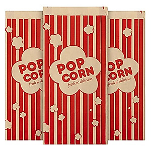 1 oz Paper Popcorn Bags Bulk (100 Pack) Small Kraft & Red Pop-corn Bag Disposable for Carnival Themed Party, Movie Night, Halloween, Popcorn Machine Accessories & Supplies, Individual Servings