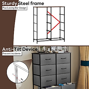 Maxtown 8 Drawer Dresser, Storage Tower with Fabric Box,Clothes Organizer, Bedroom Tall Dresser with Metal Frame and Wood Shelves, Dressers & chests of Drawers for Bedroom, Entryway, Office Black