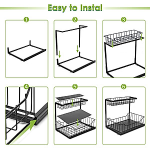 Hounyoln Under Sink Organizer and Storage,2-Tier Metals Kitchen Cabinet Organizer Pull-Out Sliding Cabinet Basket Storage Organization,for Kitchen/Bathroom/Laundry Space Saver