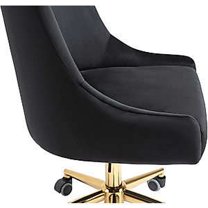 Meridian Furniture 163Black Karina Collection Modern | Contemporary Velvet Upholstered Swivel and Adjustable Office Chair with Durable Rich Gold Base, Black, 23" W x 26" D x 36"-39" H