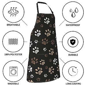 Cute Dog Grooming Apron Waterproof Animals Colorful Dog Paws Apron With 2 Pockets & Adjustable Neck Chef Aprons Bibs For Grooming Kitchen Cooking Baking Painting Gardening
