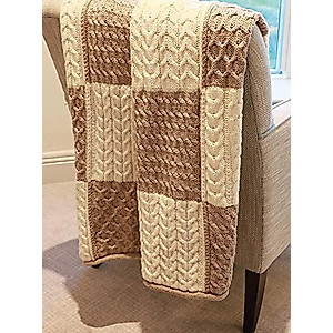 Aran Woollen Mills Patchwork Intarsia Merino Wool Irish Blanket,Wicker/White,One Size