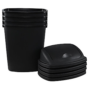 Wekioger 4-Pack 10 Gallon Plastic Swing Top Trash Can, Kitchen Garbage Can with Swing Lid, Black
